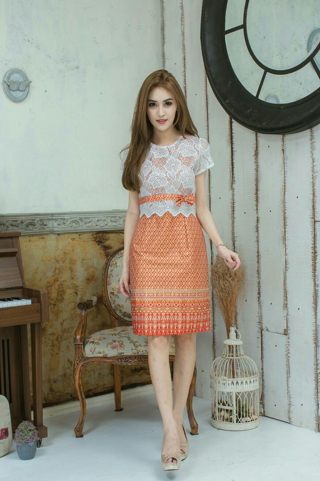 รหัสสินค้าTD-012(สีส้ม) - ชุดผ้าไทย งานสั่งตัดพิเศษ เกรดพรี่เมี่ยม รับประกันคุณภาพทุกชิ้น ...